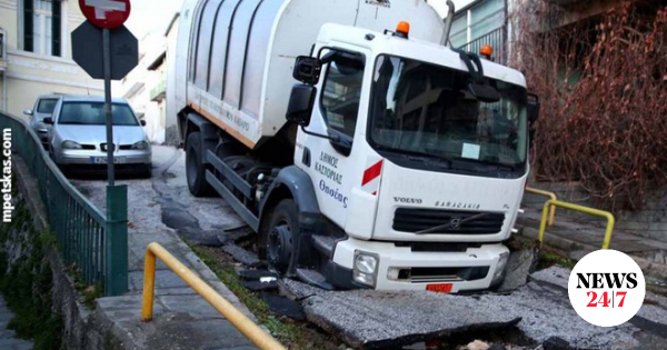 Λακούβα στο οδόστρωμα "κατάπιε" απορριμματοφόρο στην Καστοριά | News 24/7