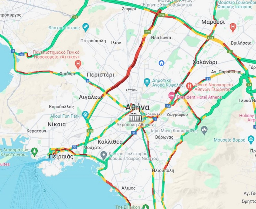 Κίνηση: Χάος στους δρόμους της Αθήνας – LIVE ΧΑΡΤΗΣ