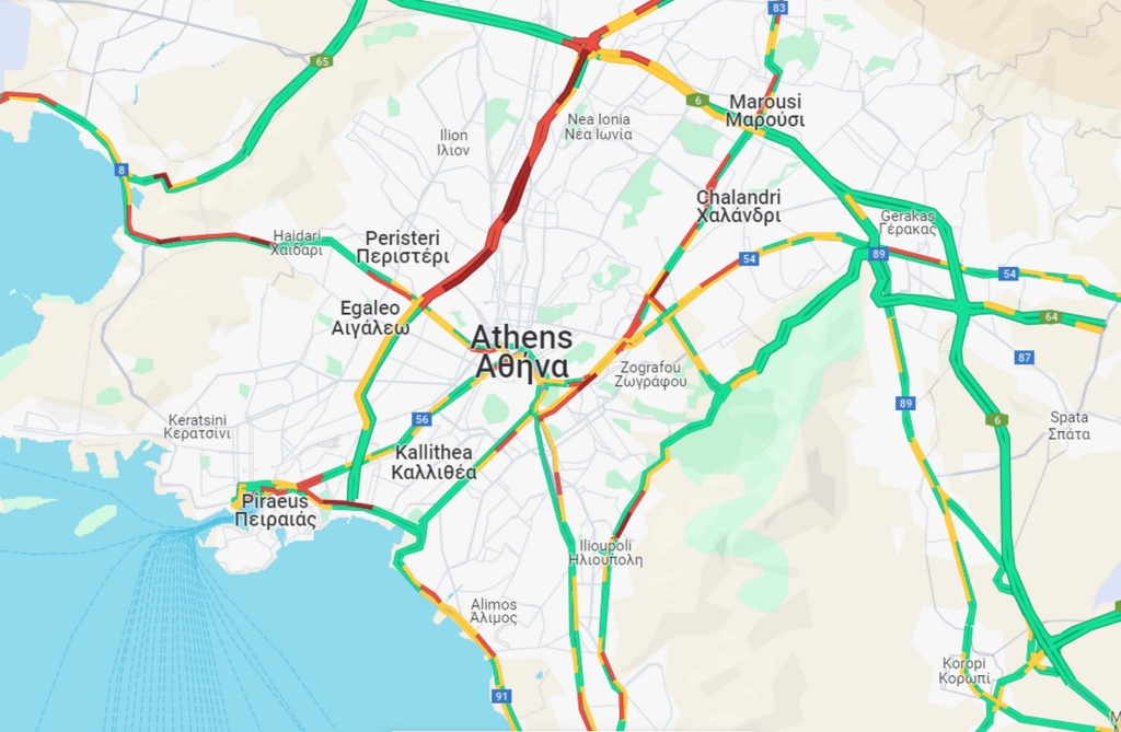 Κίνηση στους δρόμους: Στο "κόκκινο" ο Κηφισός - LIVE ΧΑΡΤΗΣ