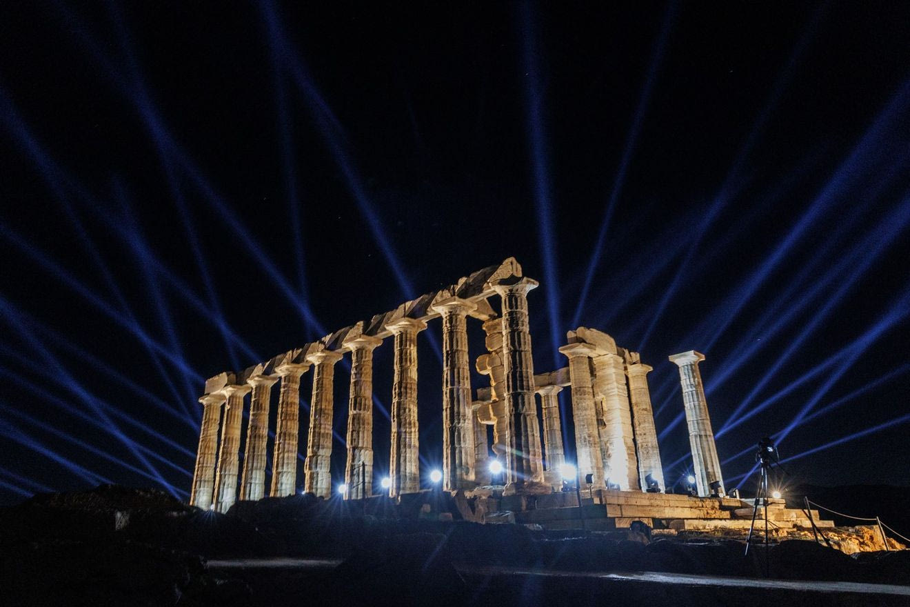 Νέος φωτισμός του ναού του Ποσειδώνα στο Σούνιο - Εικόνες
