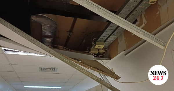 Part of the ceiling collapsed in the Internal Medicine Department of ...