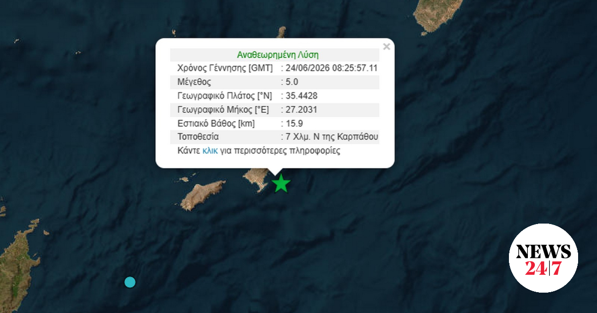 Earthquake of magnitude 5 on the Richter scale in Karpathos